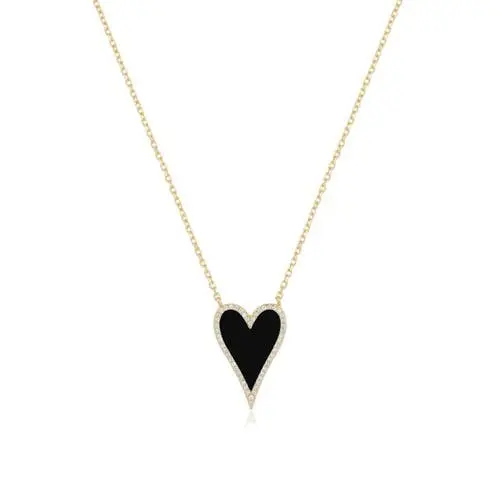 THE LOVERY FINE JEWELRY Elongated Cz Halo Heart Necklace - Onyx