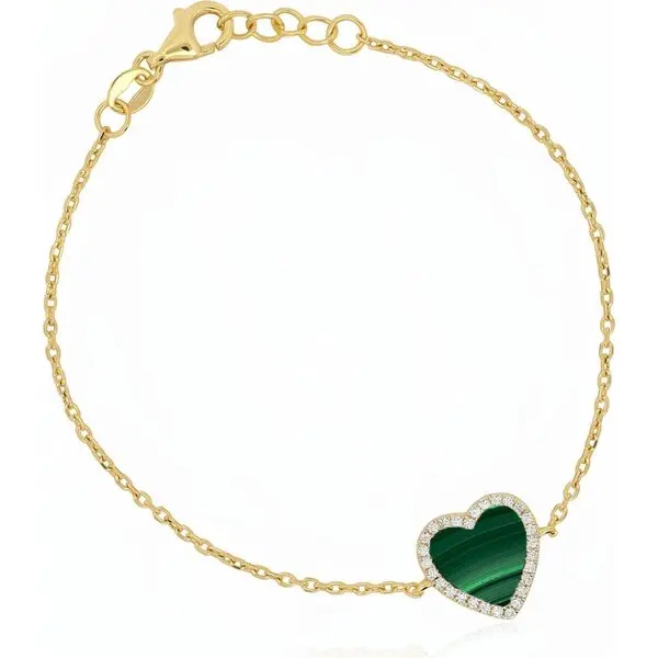THE LOVERY FINE JEWELRY Large Cz Halo Single Heart Bracelet - Malachite