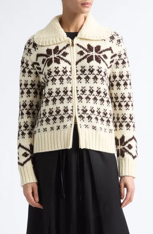 Moncler Fair Isle Wool Blend Zip Cardigan - White