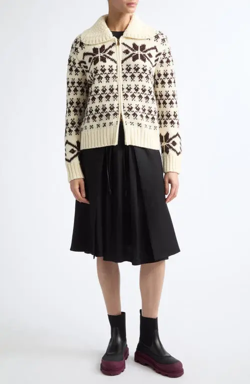 Moncler Fair Isle Wool Blend Zip Cardigan - White