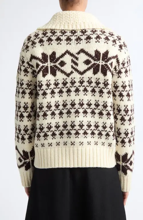 Moncler Fair Isle Wool Blend Zip Cardigan - White