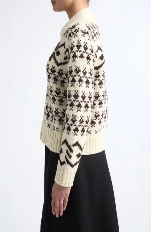 Moncler Fair Isle Wool Blend Zip Cardigan - White