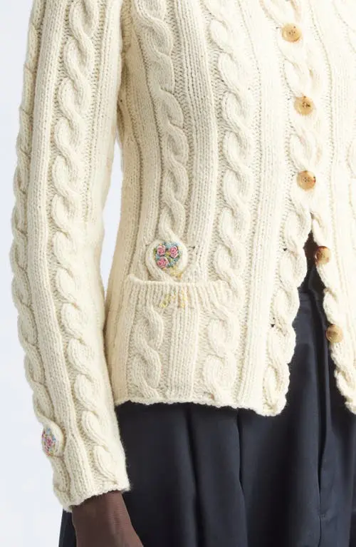 PILLINGS BY RYOTA MURAKAMI Embroidered Cable Knit Cardigan