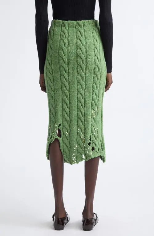 PILLINGS BY RYOTA MURAKAMI Distressed Wool Blend Cable Stitch Sweater Skirt