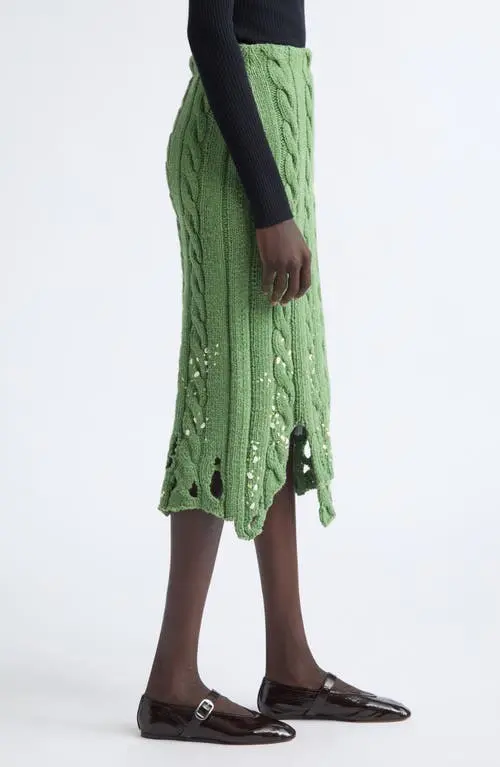 PILLINGS BY RYOTA MURAKAMI Distressed Wool Blend Cable Stitch Sweater Skirt