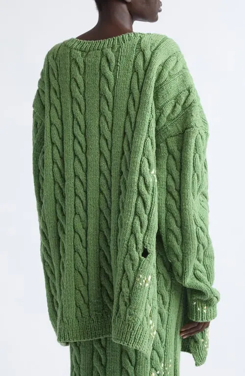 PILLINGS BY RYOTA MURAKAMI Distressed Cable Knit Wool Sweater