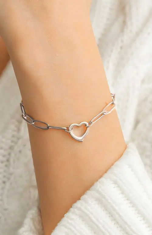 MINT & LILY Open Heart Paperclip Chain Bracelet - Silver
