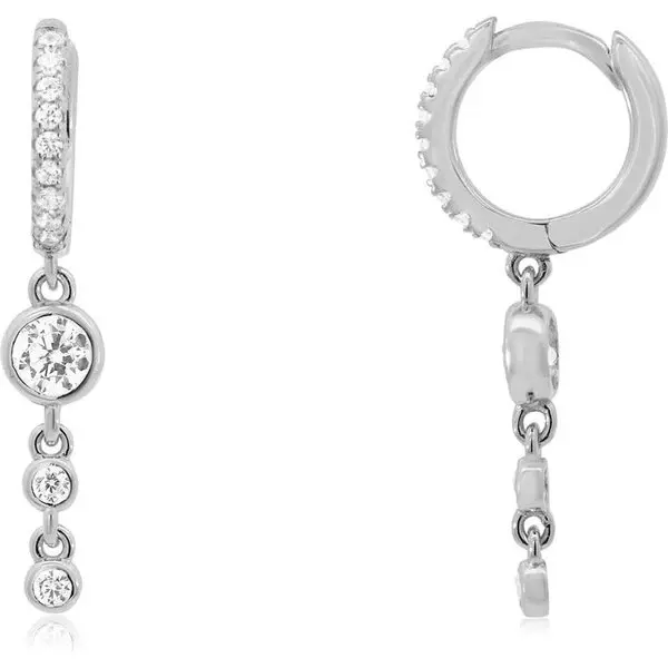THE LOVERY FINE JEWELRY Gold-plated Cubic Zirconia Bezel Dangle Huggie Hoop Earrings - Sterling Silver