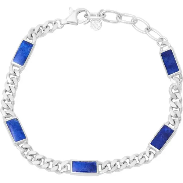 JAN LESLIE Dash-5 Curb Sterling Bracelet - Blue