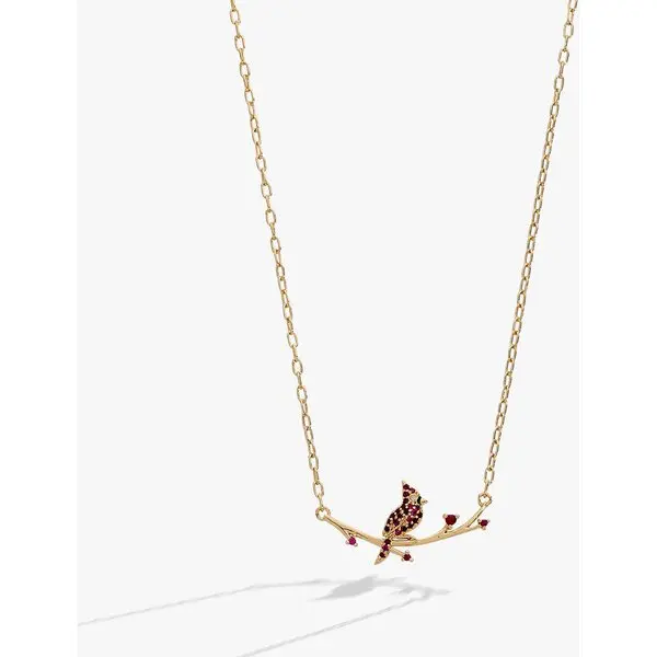 ALEX AND ANI Cardinal Motif Necklace With Ruby And Crystal Pav - Gold