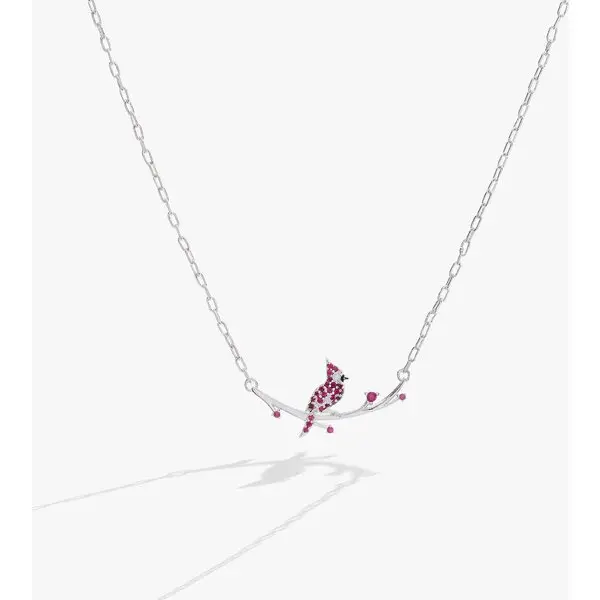 ALEX AND ANI Cardinal Motif Necklace With Ruby And Crystal Pav - Silver