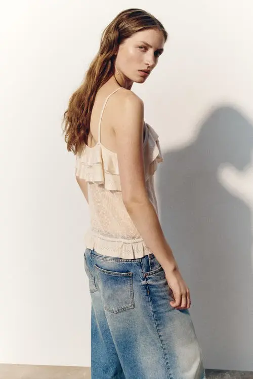 H&M Flounced Pointelle-knit Top