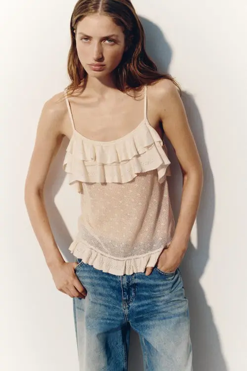 H&M Flounced Pointelle-knit Top