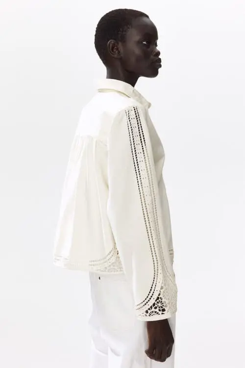 H&M Cotton Jacket With Eyelet Embroidery