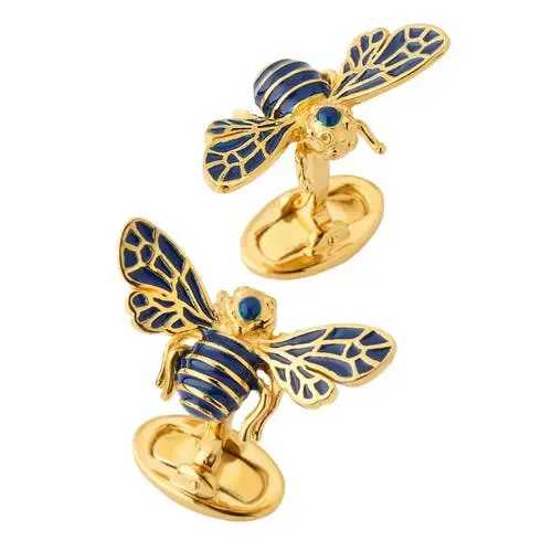 JAN LESLIE Bee Sterling Gold Vermeil And Enamel Cufflinks