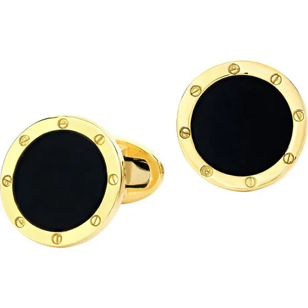 JAN LESLIE Rivet Etch Gemstone 18 Karat Gold Cufflinks - White