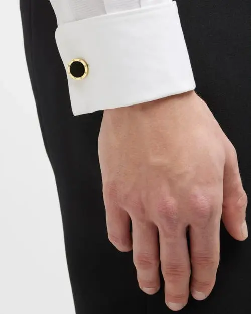JAN LESLIE Rivet Etch Gemstone 18 Karat Gold Cufflinks - White