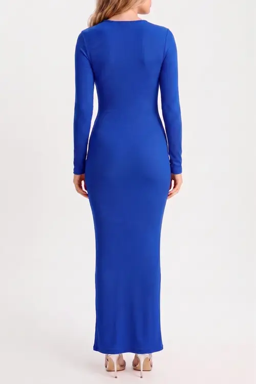 POPILUSH Shapewear Square Neck Long Sleeve Slimming Modal Maxi Dress - Royal