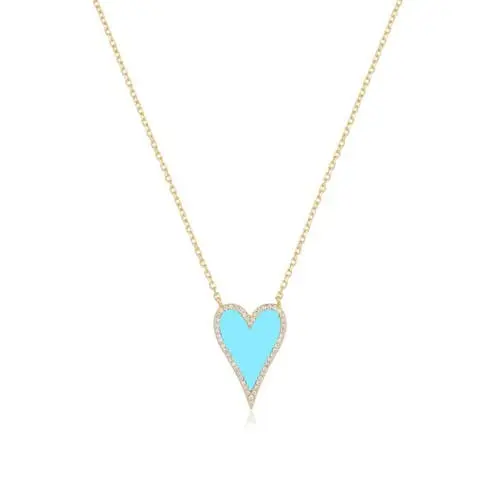 THE LOVERY FINE JEWELRY Elongated Cz Halo Heart Necklace - Turquoise