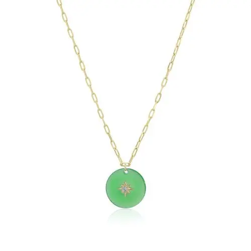 THE LOVERY FINE JEWELRY Cz Starburst Disc Necklace - Jade