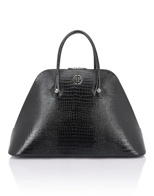 Philipp Plein Crocodile-effect Leather Top Handle Bag - Black