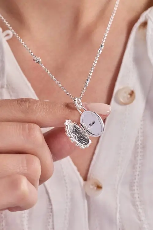 ALEX AND ANI American Girl® Samantha™ "kind" Locket Necklace By - Silver