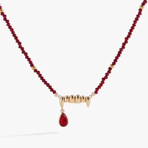 ALEX AND ANI Vampire Fangs And Drop Pendant Necklace - Gold