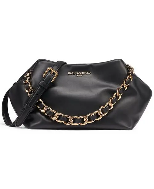 Karl Lagerfeld Paris Giovanna Leather Clutch - Black/gold