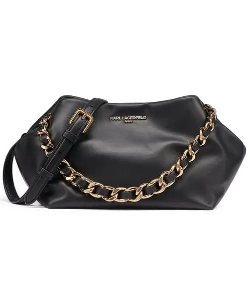 Karl Lagerfeld Paris Giovanna Leather Clutch - Black/gold