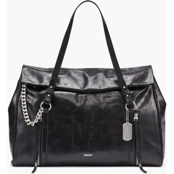 Dkny Skye Large Satchel With Chain Detail - Black/silver