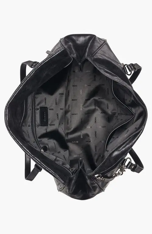 Dkny Skye Large Satchel With Chain Detail - Black/silver