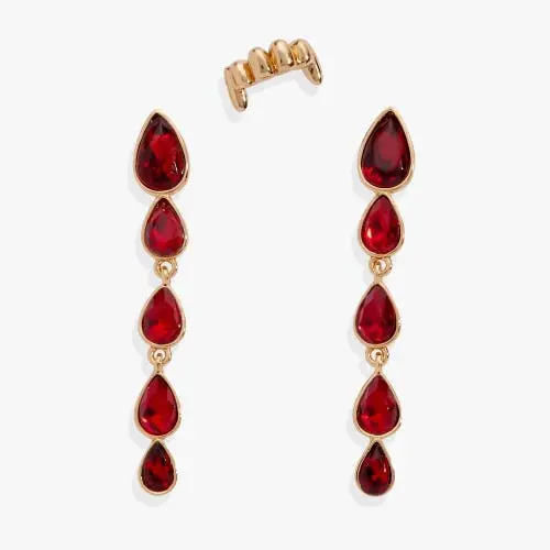 ALEX AND ANI Vampire Fangs And Blood Drop Dangle Earrings Set - Gold