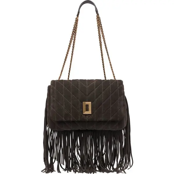 Karl Lagerfeld Paris Lafayette Suede Fringe Shoulder Bag