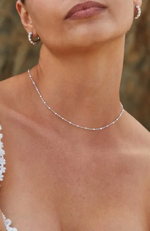 ATOLEA White Beaded Enamel Choker Necklace - Silver