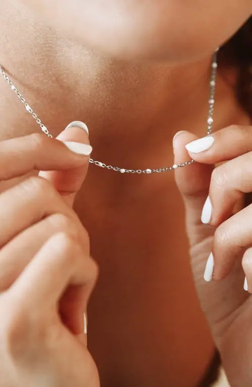 ATOLEA White Beaded Enamel Choker Necklace - Silver