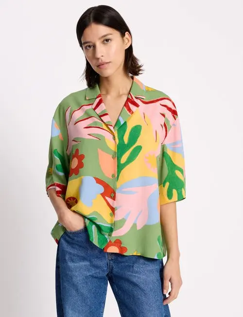 ALBARAY Relaxed Fit Tropical Print Resort Shirt