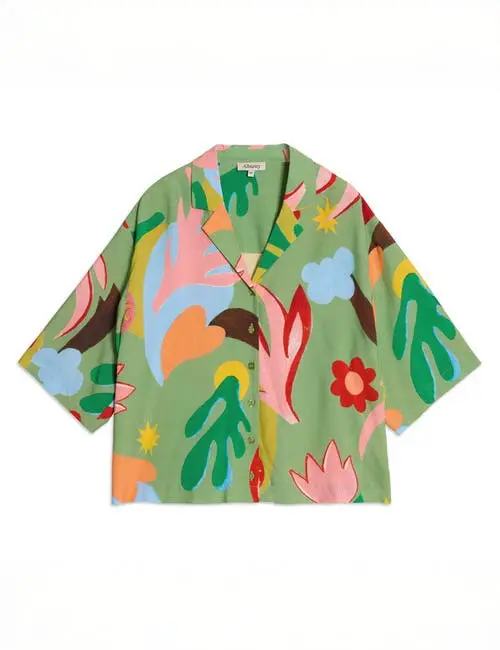 ALBARAY Relaxed Fit Tropical Print Resort Shirt