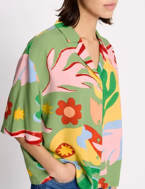 ALBARAY Relaxed Fit Tropical Print Resort Shirt