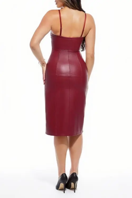 POPILUSH Dual-wear Sculpting Faux Leather Dress - Ruby