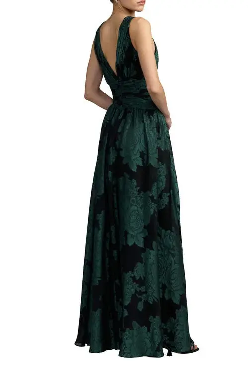 Mac Duggal Burnout Chiffon Sleeveless V Neck A Line Gown