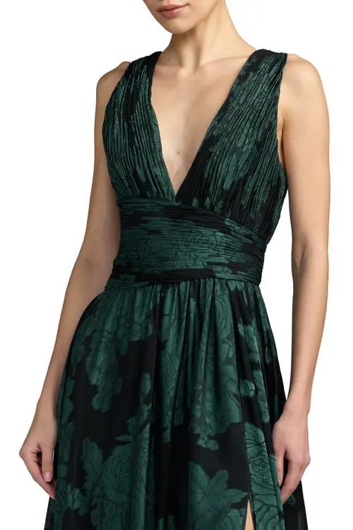 Mac Duggal Burnout Chiffon Sleeveless V Neck A Line Gown