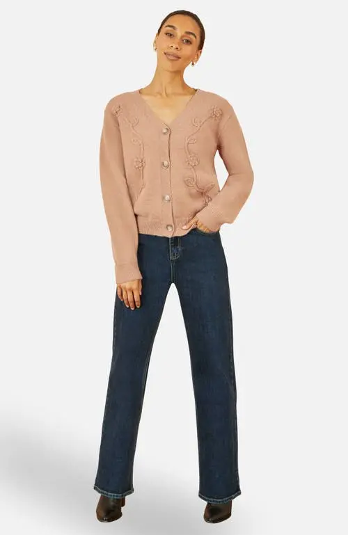 YUMI Floral Embroidered Relaxed Fit Cardigan