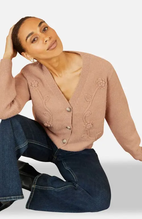 YUMI Floral Embroidered Relaxed Fit Cardigan