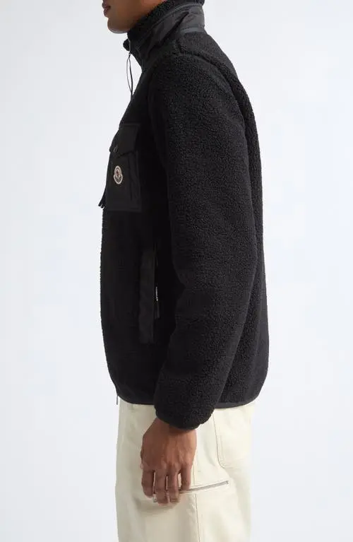 Moncler Zip Front Fleece Cardigan - Black
