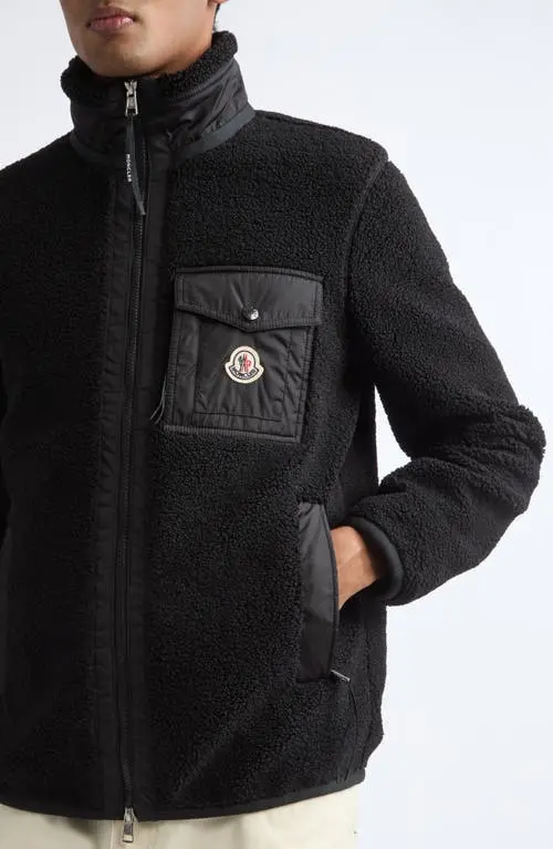 Moncler Zip Front Fleece Cardigan - Black