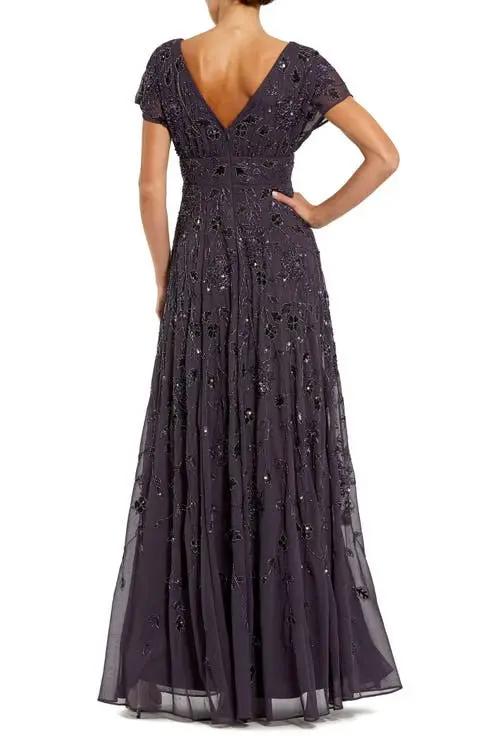 Mac Duggal Embellished Georgette A-line Gown