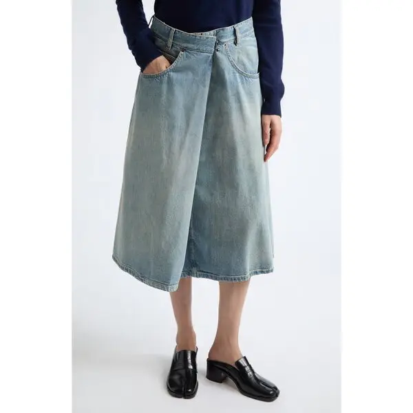 MAISON MARGIELA Asymmetric Wrap Denim Midi Skirt - Old Blue