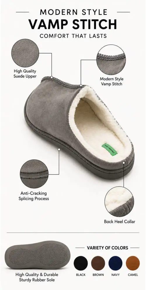 MIO MARINO Cuddles Memory Foam Faux Suede Mule Slippers - Gray