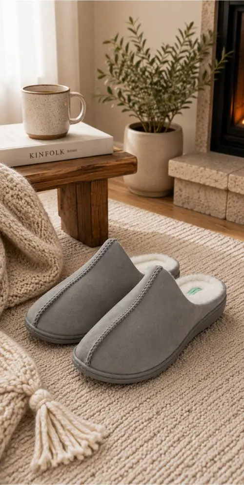 MIO MARINO Cuddles Memory Foam Faux Suede Mule Slippers - Gray