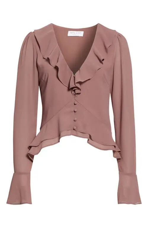PETAL & PUP Vilma Ruffle Top With Plunge Neck - Mauve